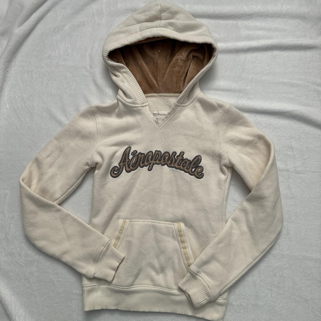y2k aeropostale fur lined hoodie 🤍super soft and... - Depop