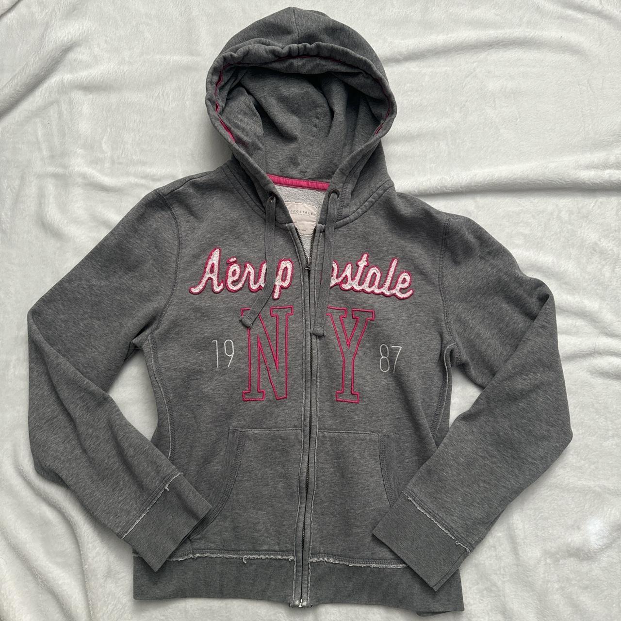 Aeropostale zip up hoodie 🖤grey and pink color... - Depop
