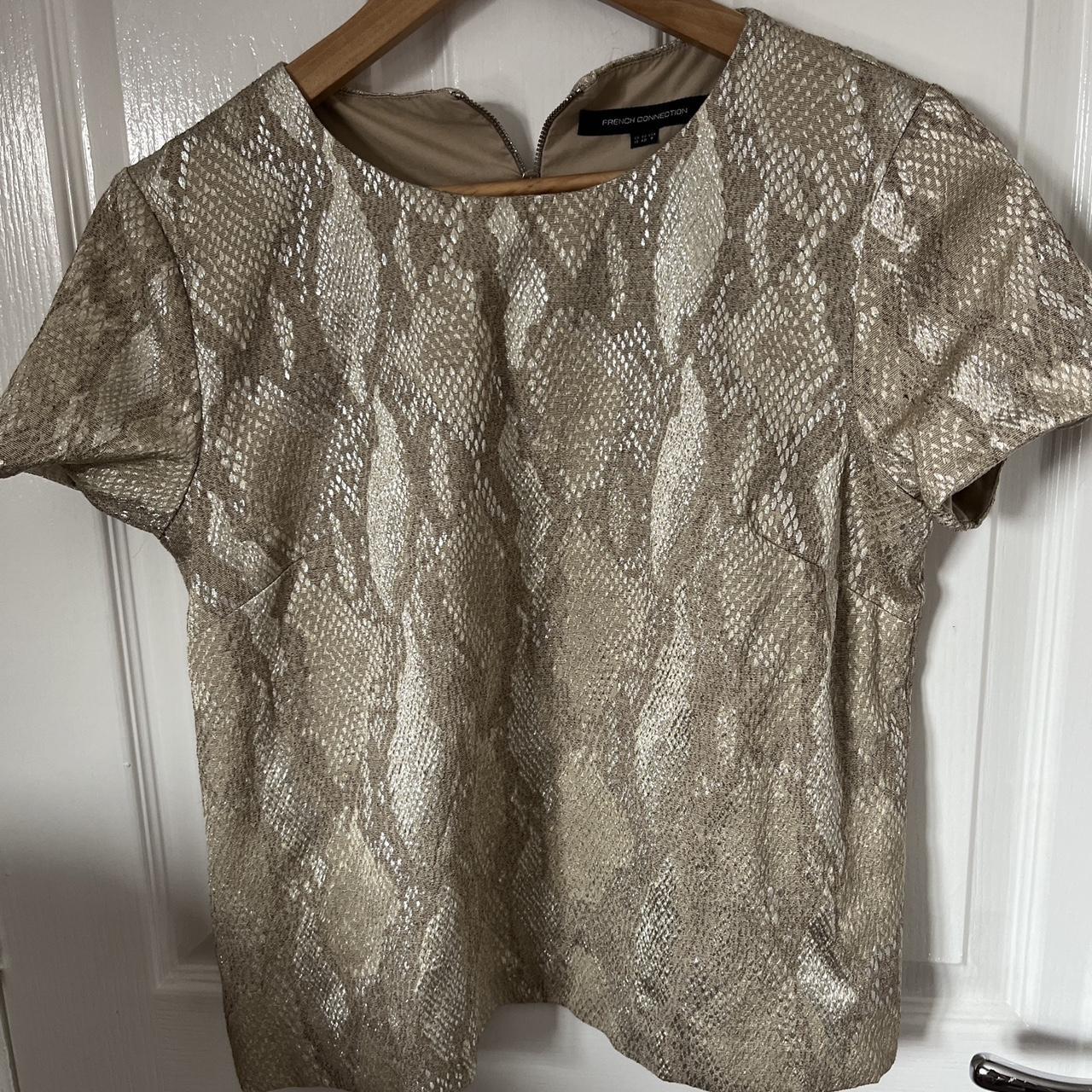French connection gold snakeskin print top size 12 - Depop
