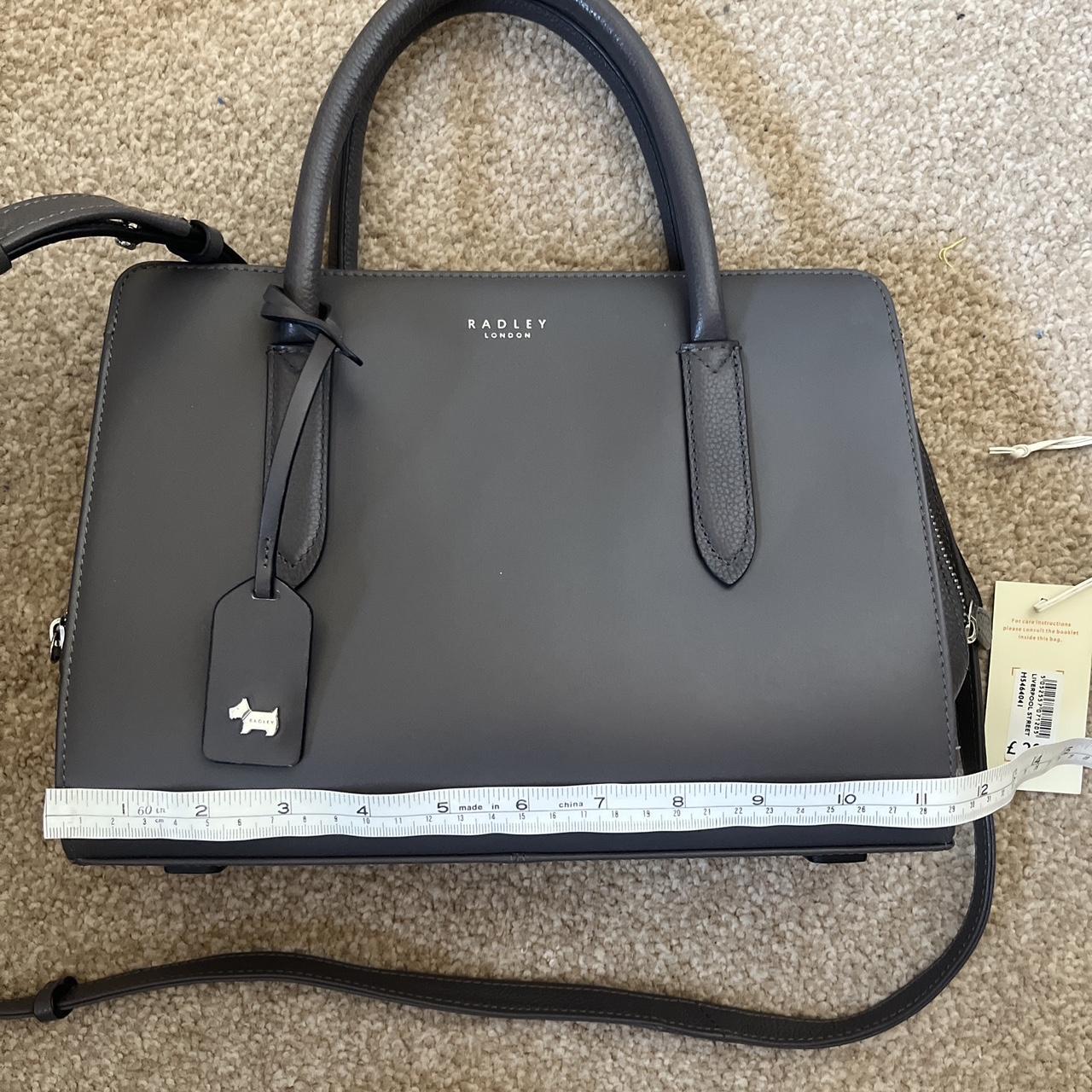 Radley London dark grey leather handbag with silver... - Depop