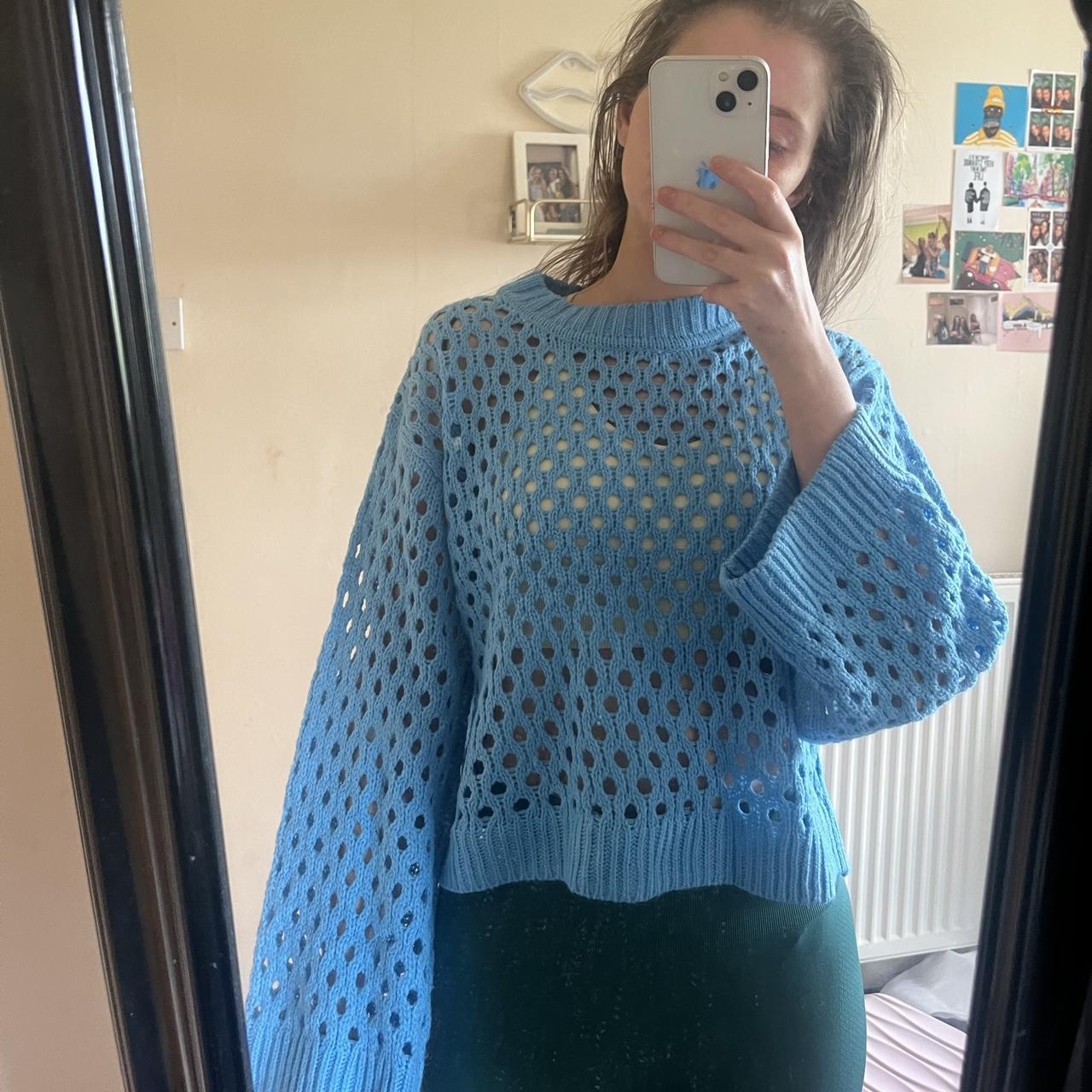H&M blue fishnet jumper. Size small. Perfect... - Depop