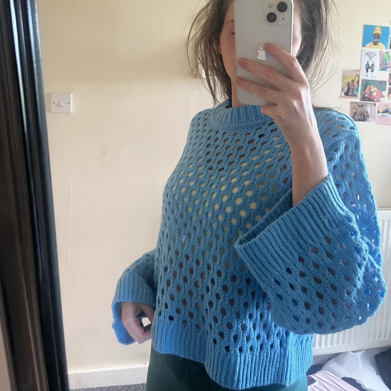 H&M blue fishnet jumper. Size small. Perfect... - Depop