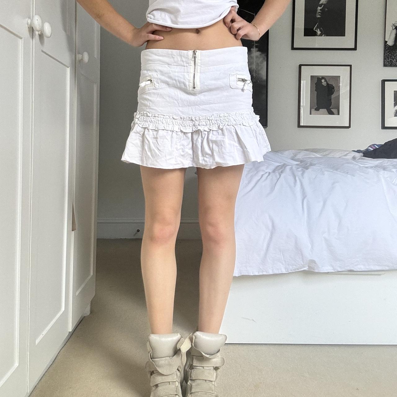 Vintage y2k white mini ruffled skirt with cargo... - Depop