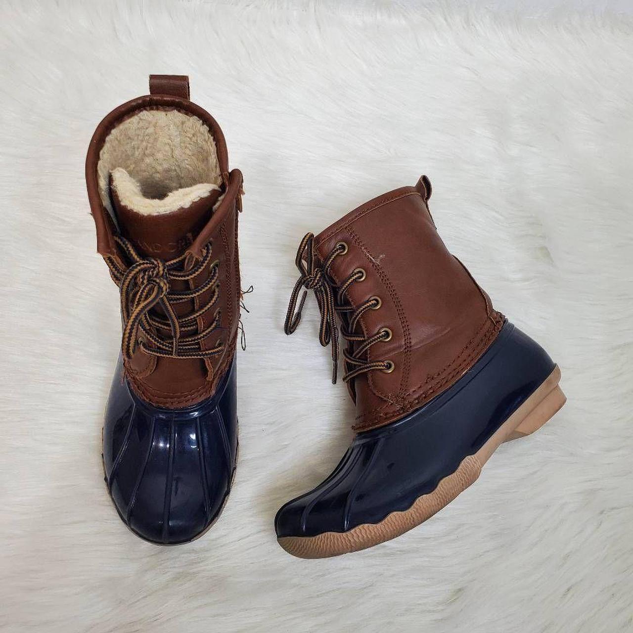 Blue and brown rain boots store
