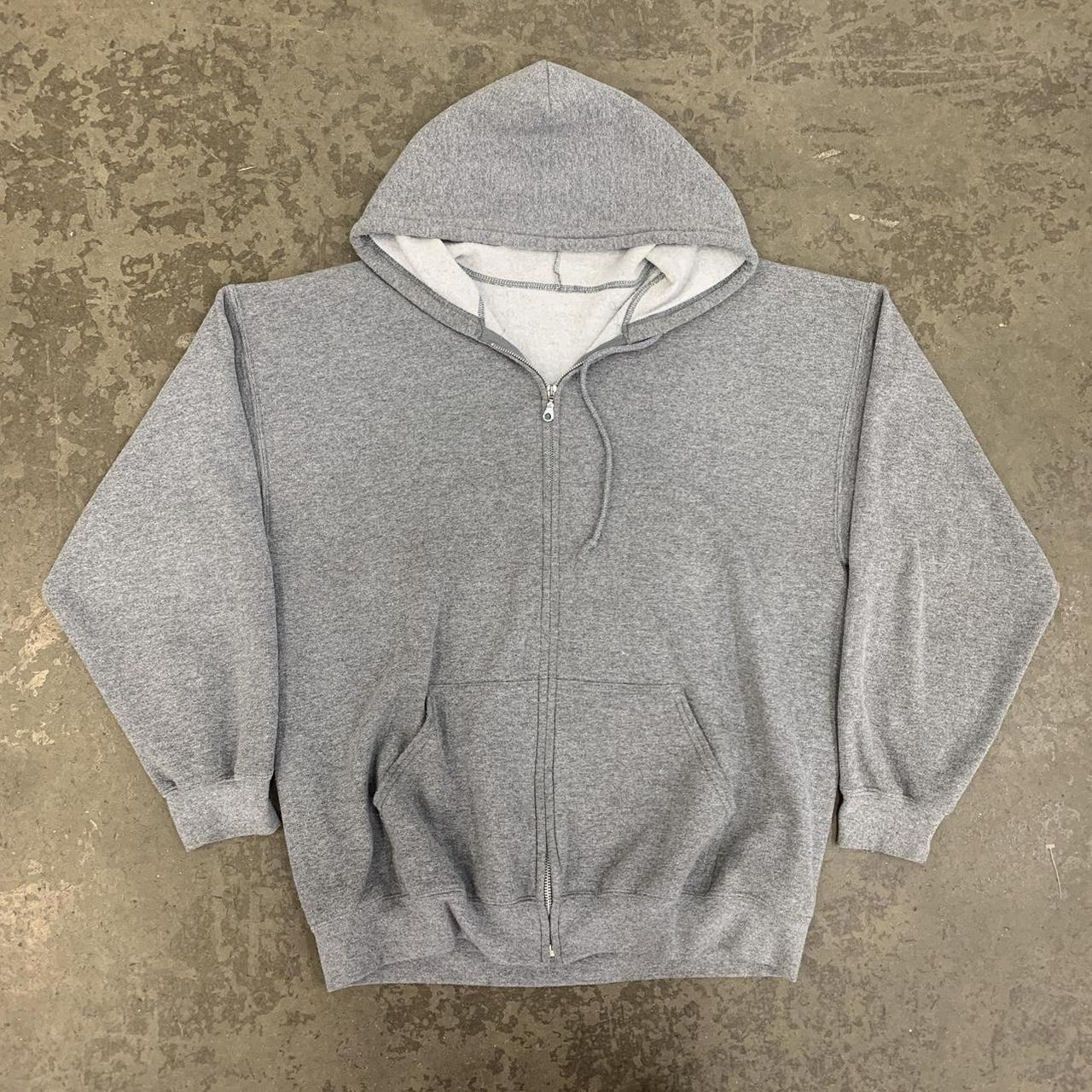 vintage Y2K Grey classic blank archival faded zip up... - Depop