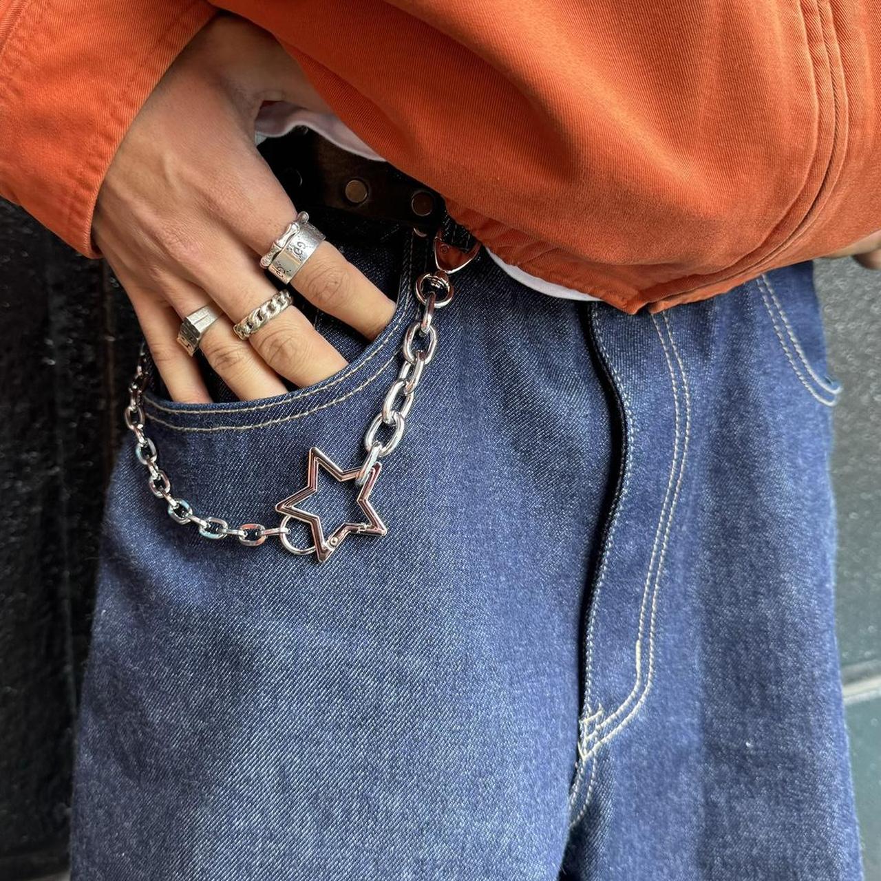 y2k 2000s star grunge silver wallet chain these... - Depop