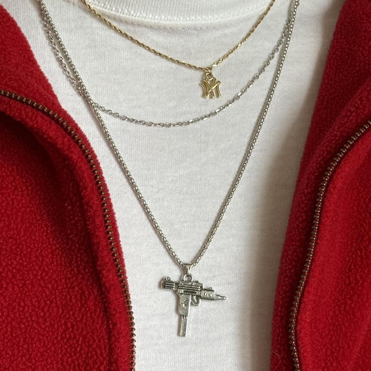 y2k 2000s heavy metal gothic silver gun pendant mini... - Depop