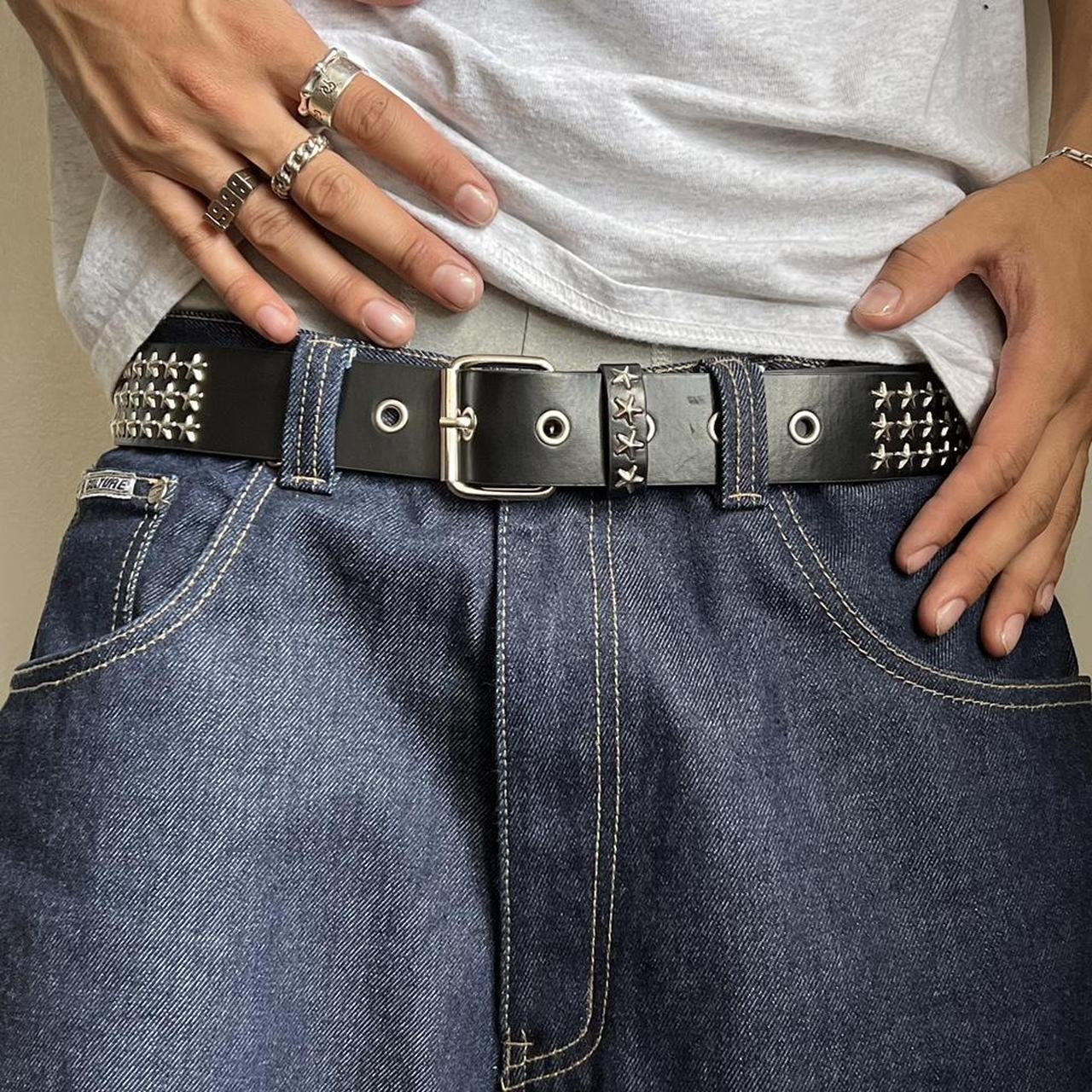 y2k 2000s star studded black and silver grunge emo... - Depop