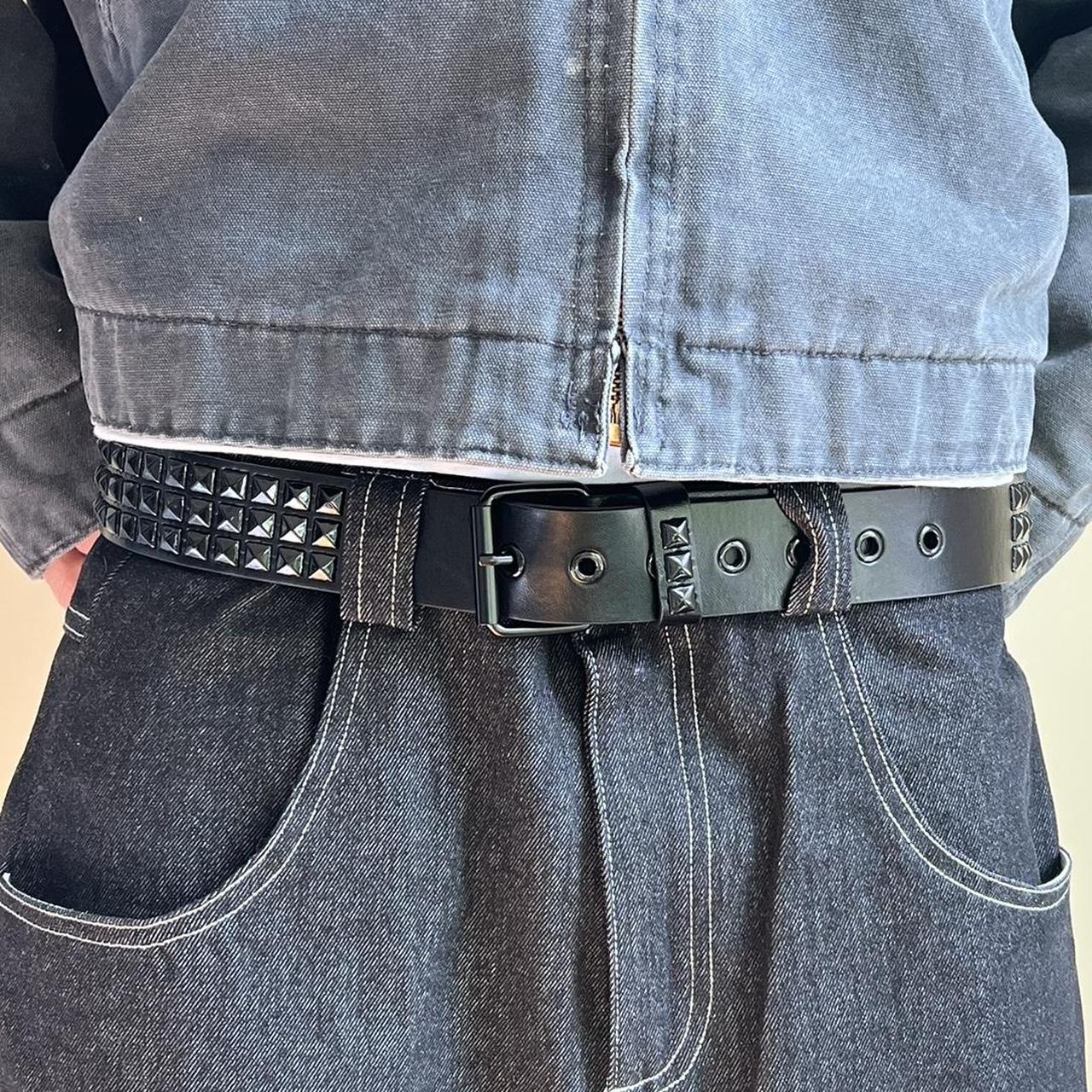 y2k 2000s classic pyramid studded black on black... - Depop