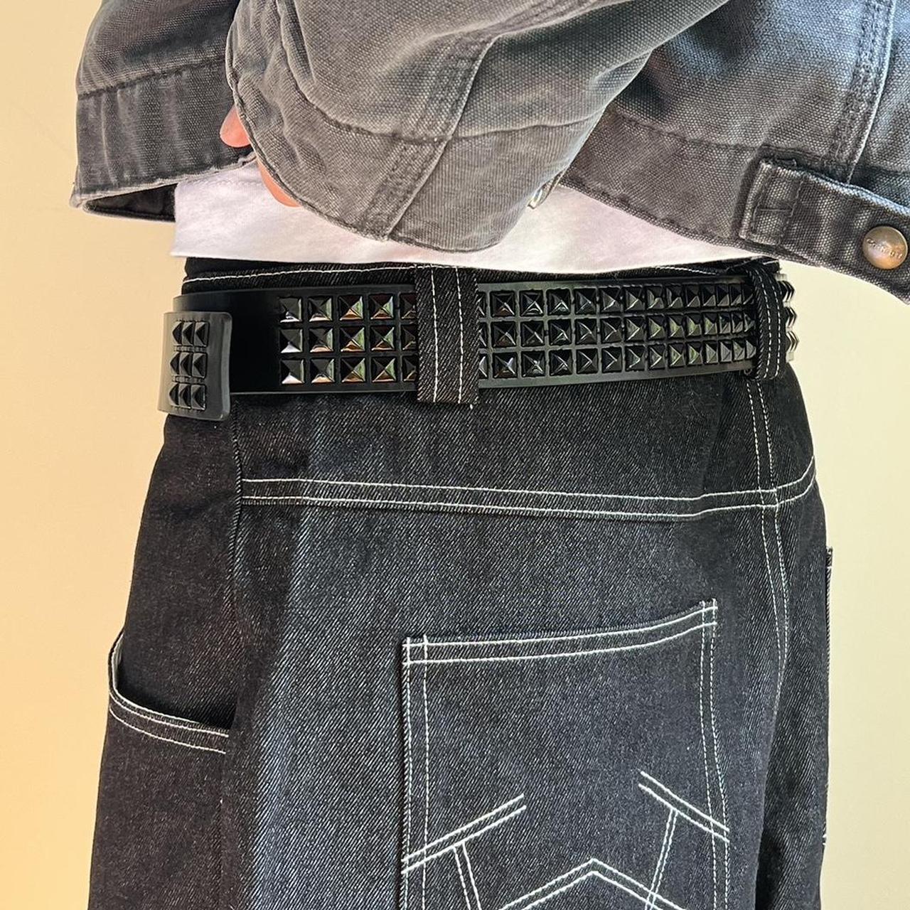 y2k 2000s classic pyramid studded black on black... - Depop