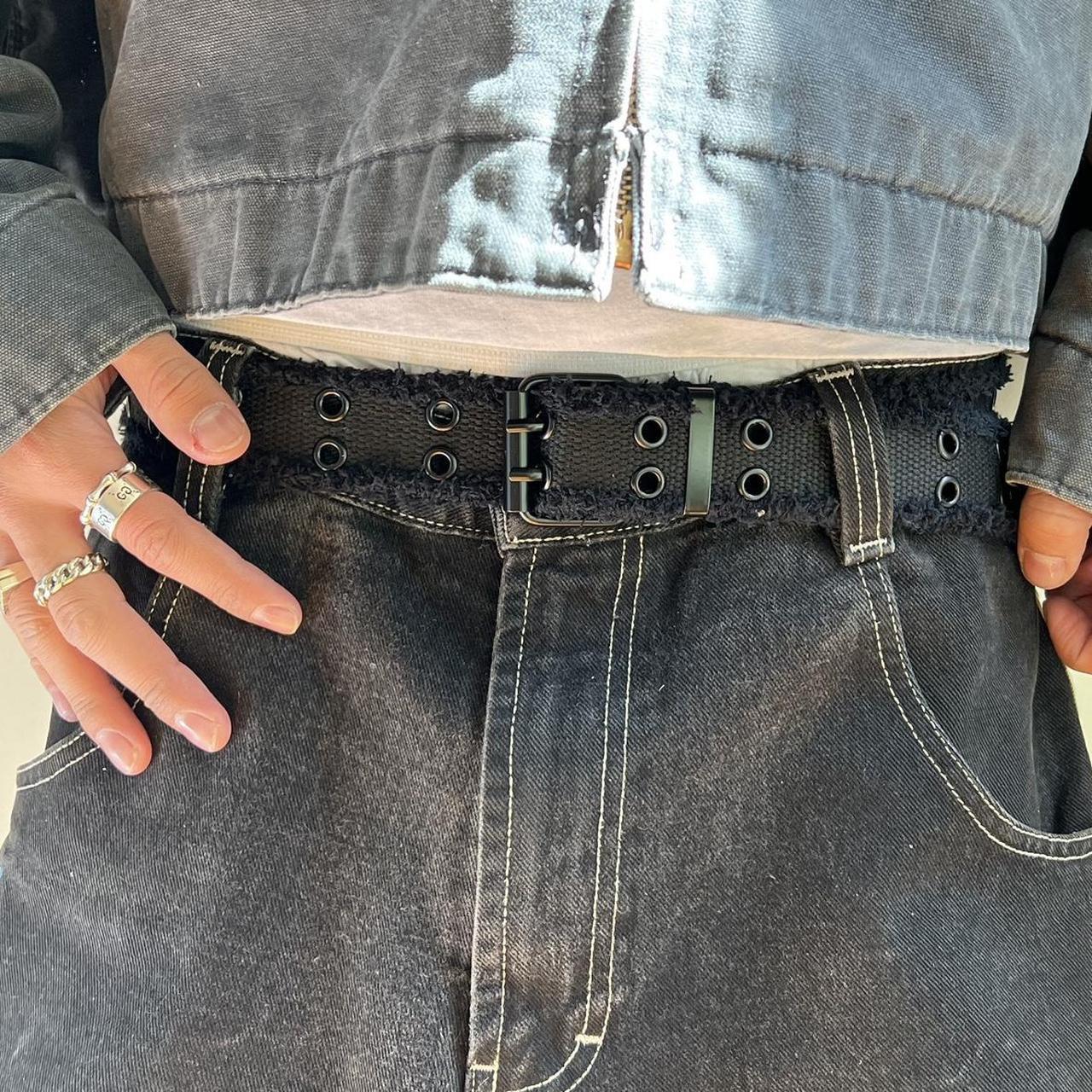 2000s round studded fur frayed black grunge... - Depop