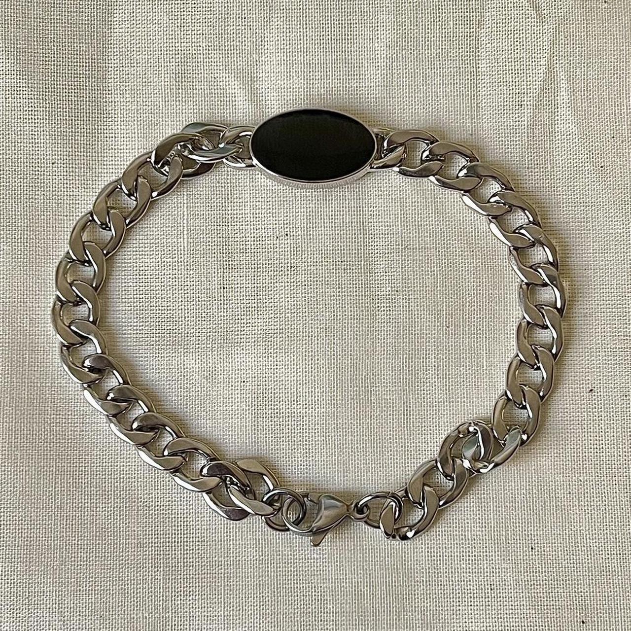 black opal cuban link silver bracelet these chains... - Depop