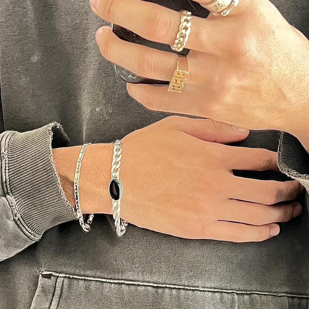 black opal cuban link silver bracelet these chains... - Depop