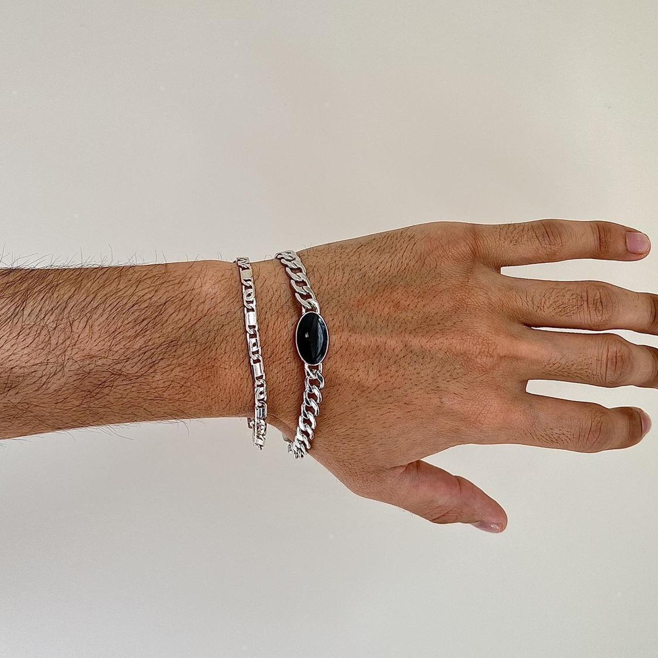 black opal cuban link silver bracelet these chains... - Depop