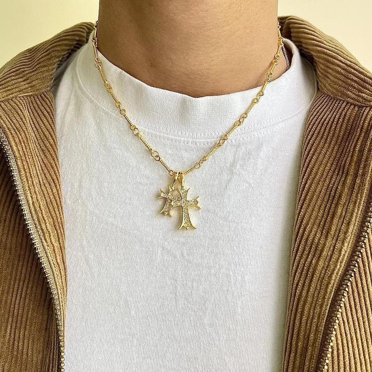 Vintage y2k style Double Cross gold Necklace.... - Depop