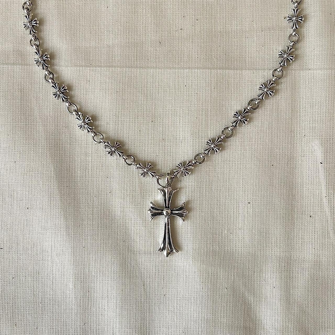 y2k grunge silver cross pendant necklace these... - Depop