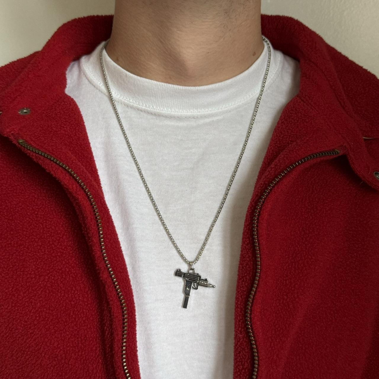 y2k 2000s heavy metal gothic silver gun pendant mini... - Depop