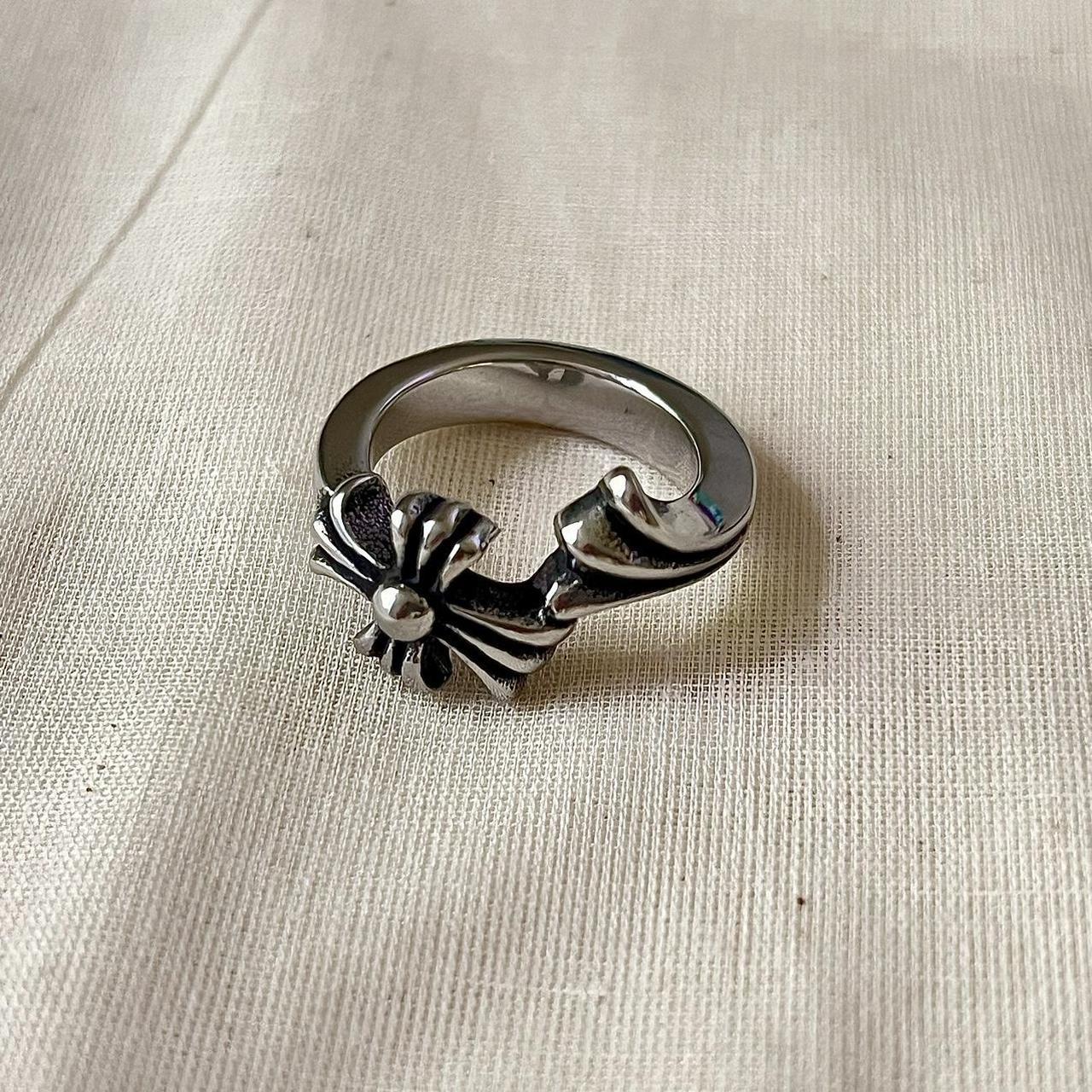 silver heavy metal cross biker ring these rings are... - Depop