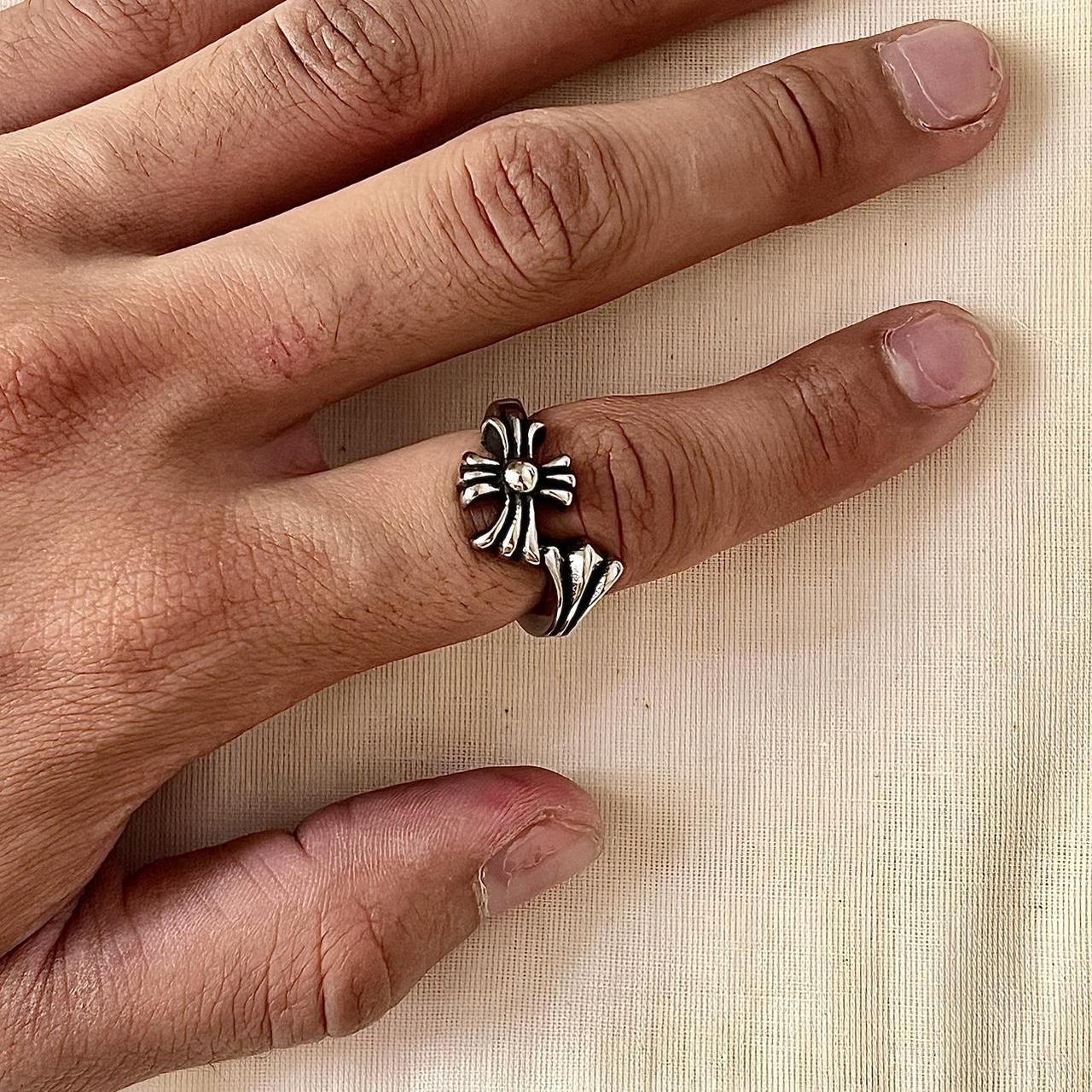 silver heavy metal cross biker ring these rings are... - Depop