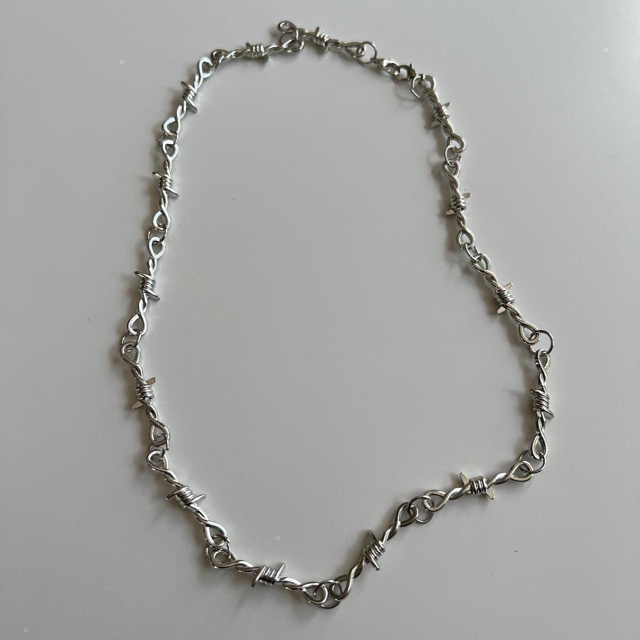 y2k style silver barbwire thorn emo chain... - Depop