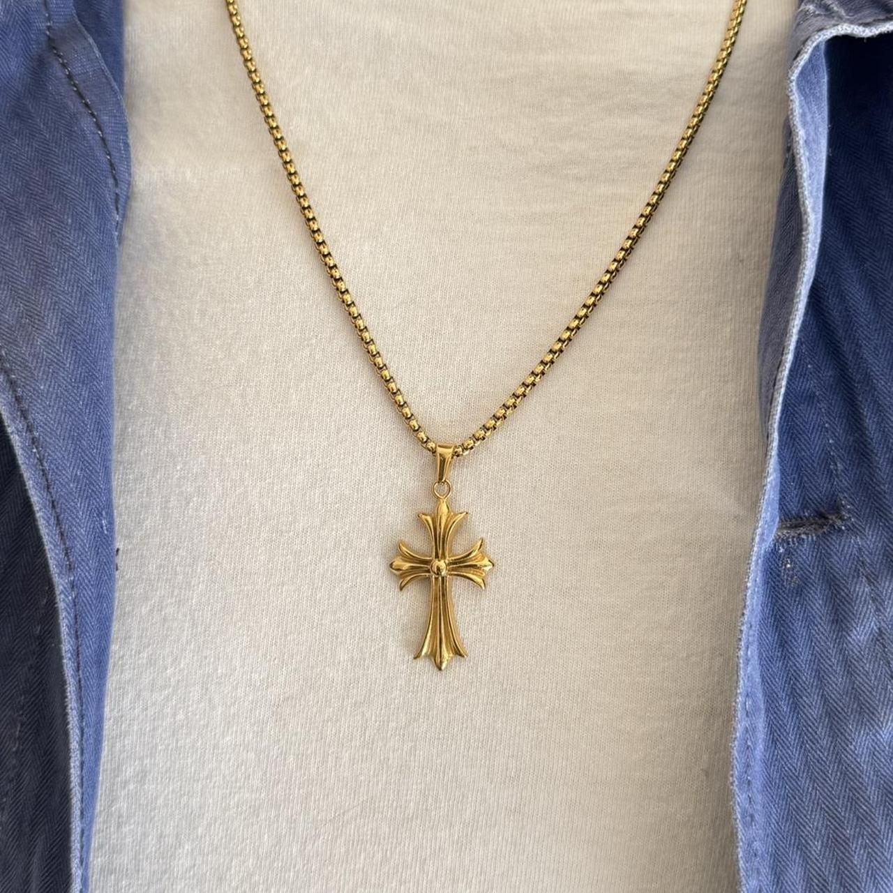 y2k style grunge gold cross punk gothic emo pendant... | Depop