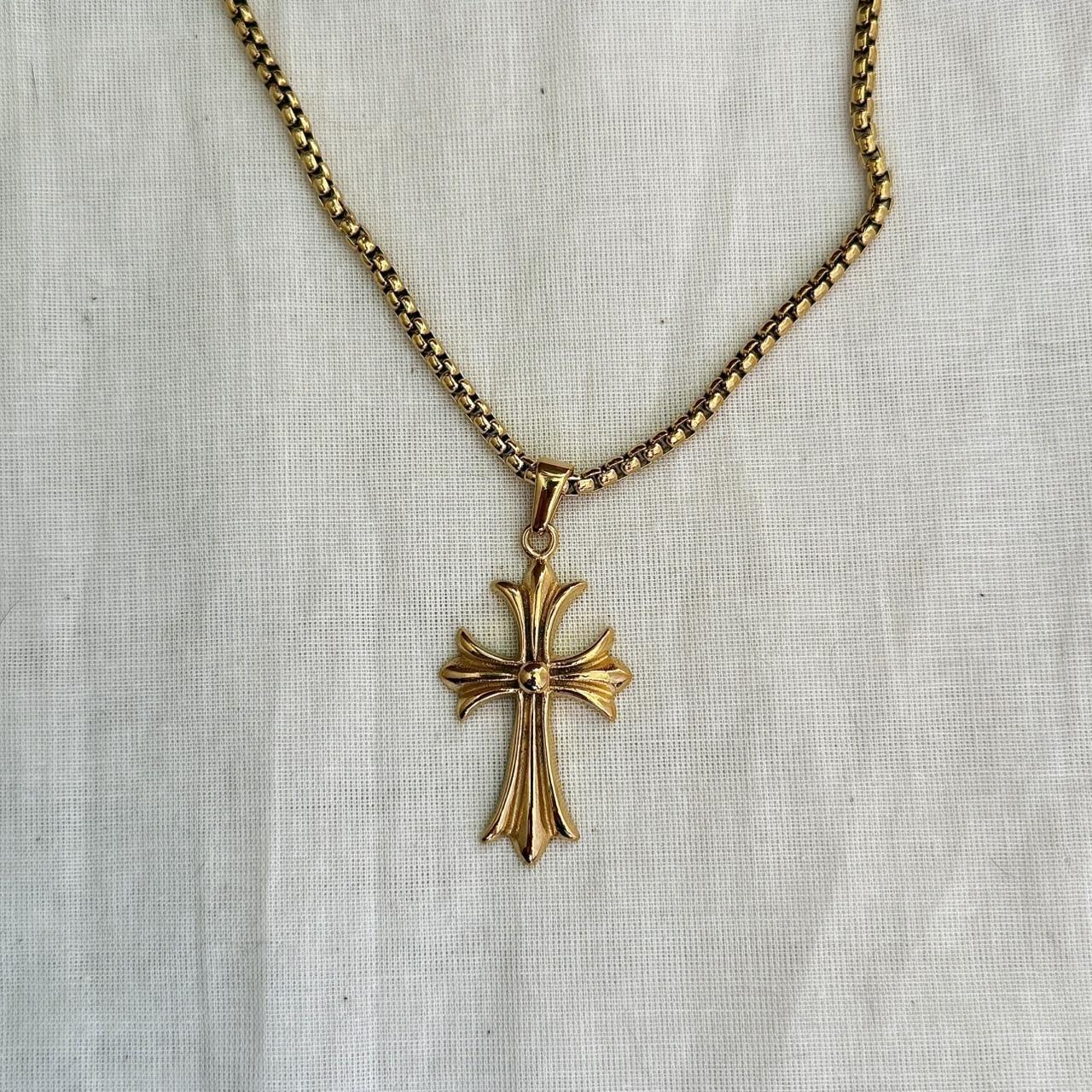 y2k style grunge gold cross punk gothic emo pendant... | Depop