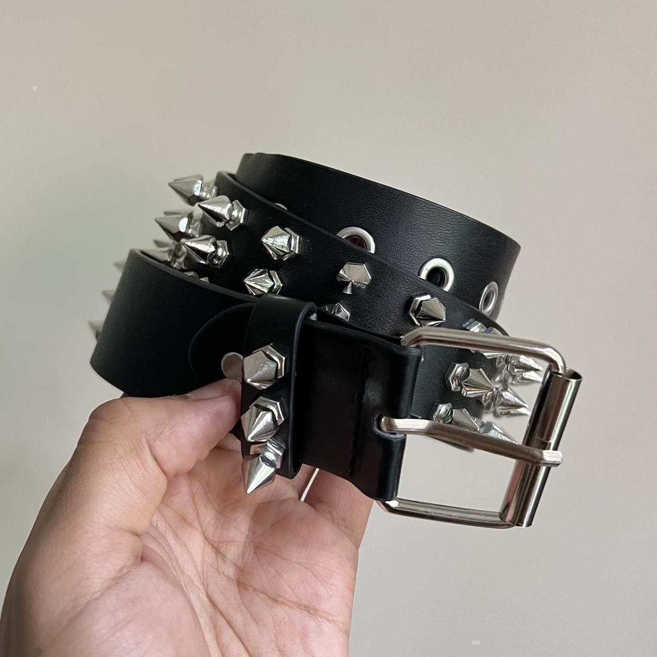 y2k style black spike studded silver grunge emo... | Depop