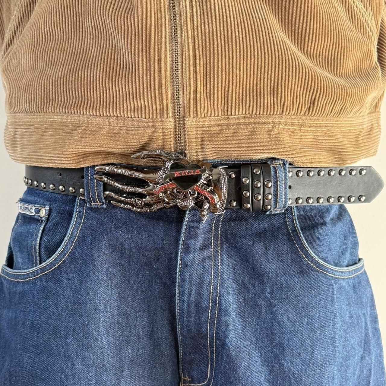 y2k style skeleton love kills slowly studded goth... | Depop