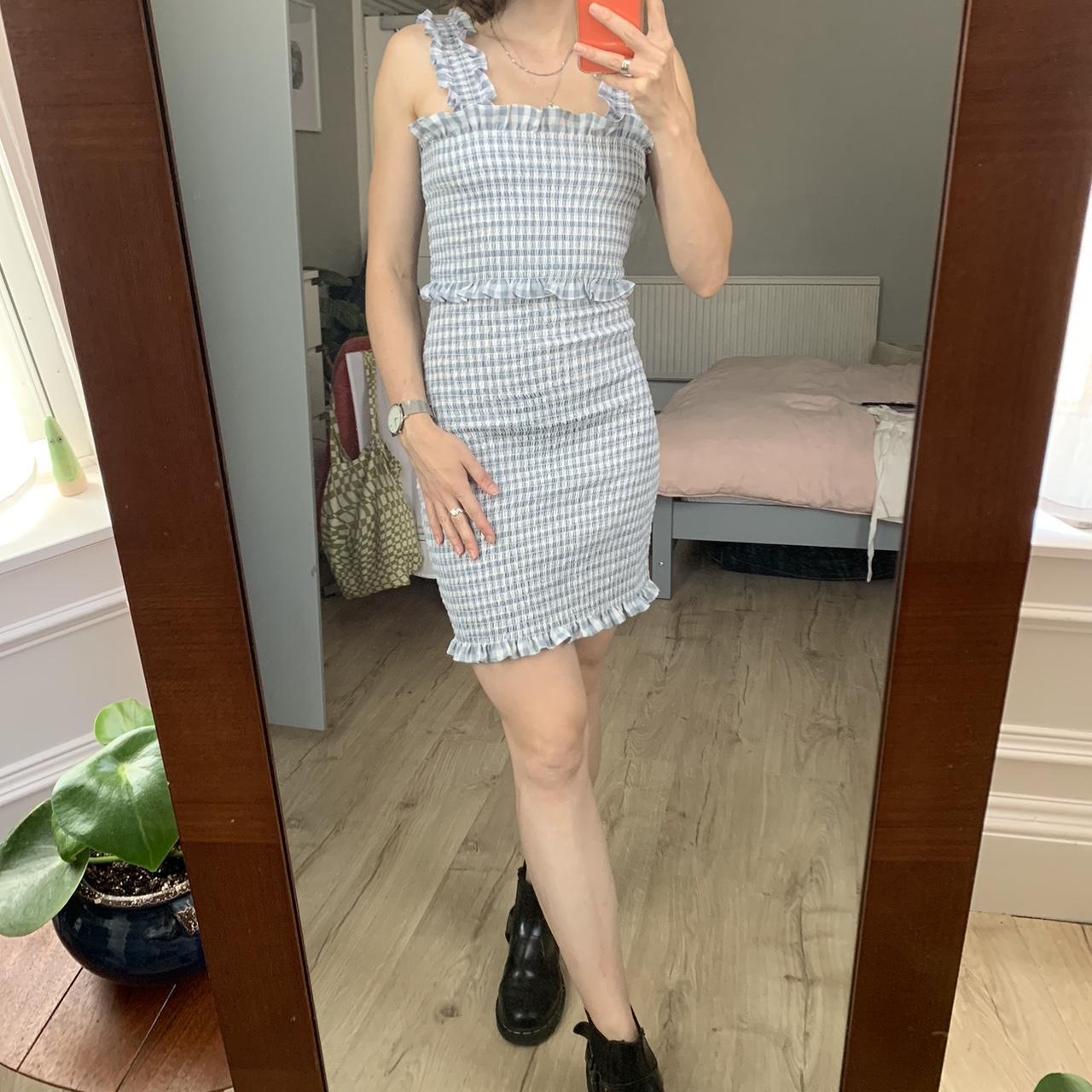 ASOS gingham blue mini dress with frills - Depop