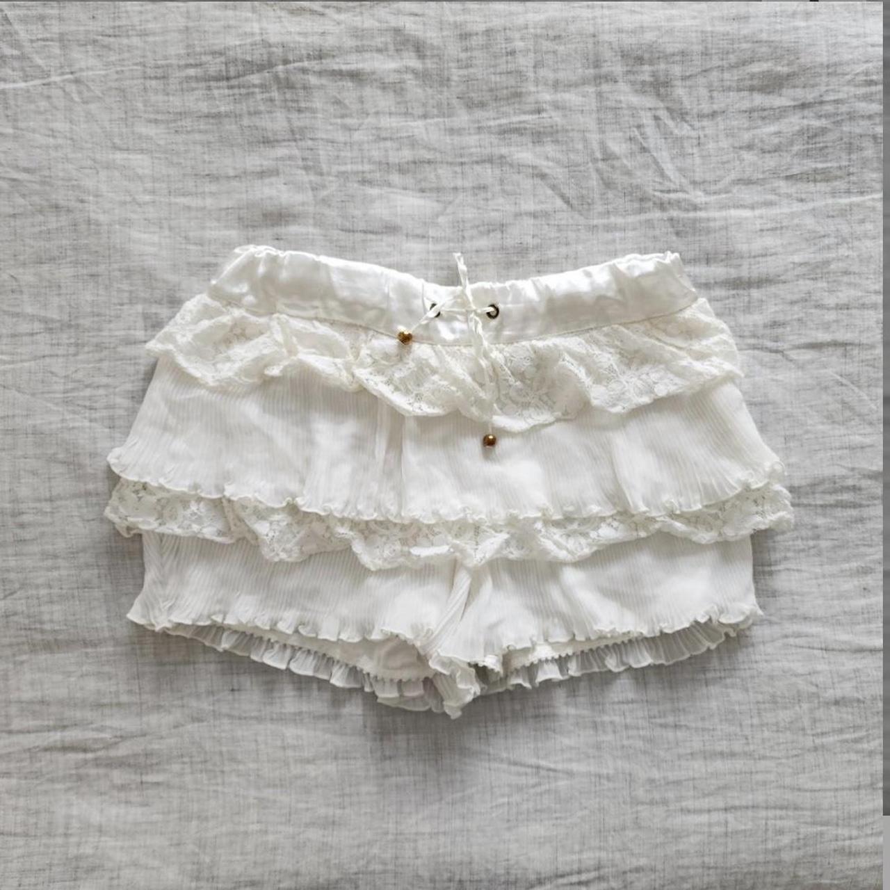 white tiered lace bloomers mini skirt! imported from... - Depop
