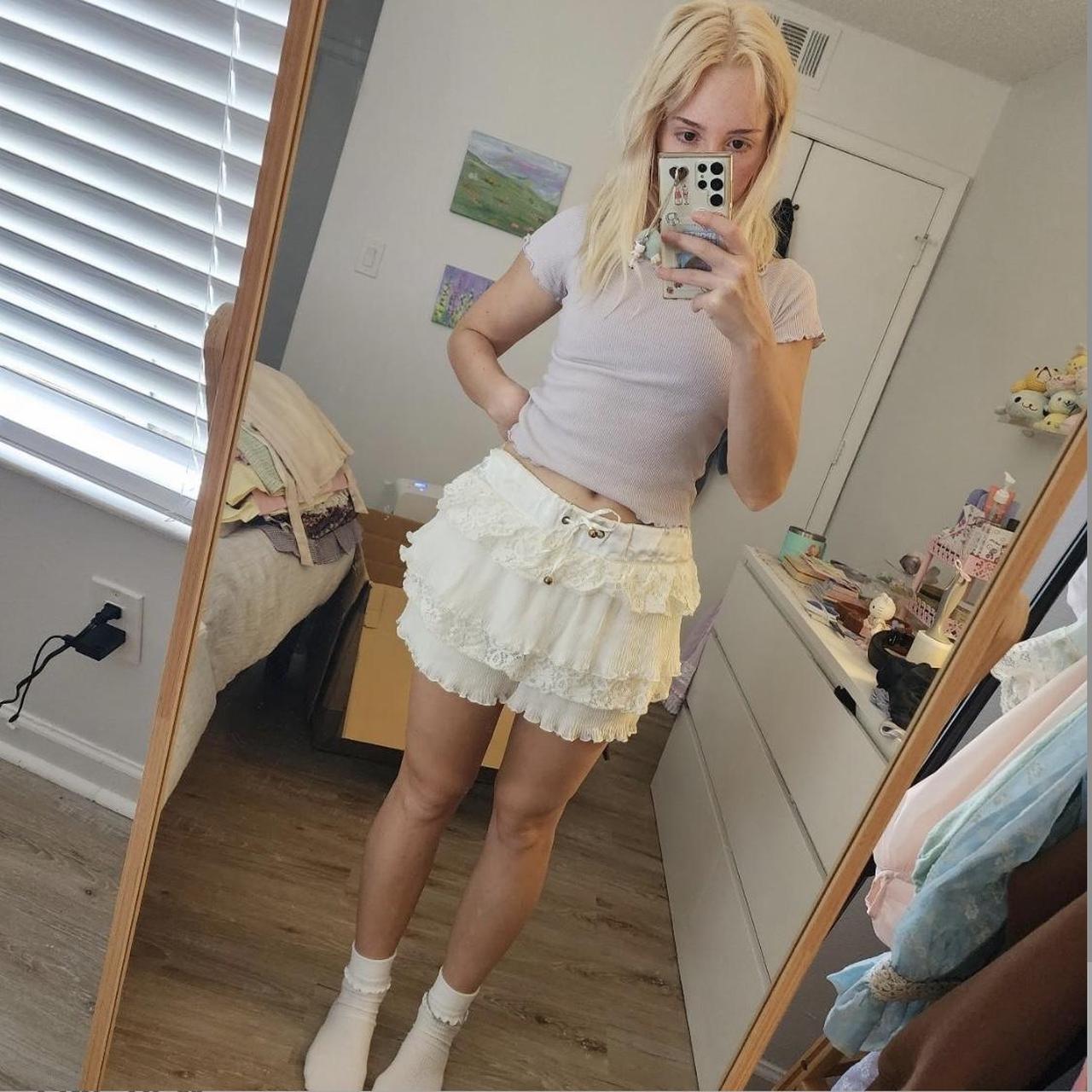 white tiered lace bloomers mini skirt! imported from... - Depop