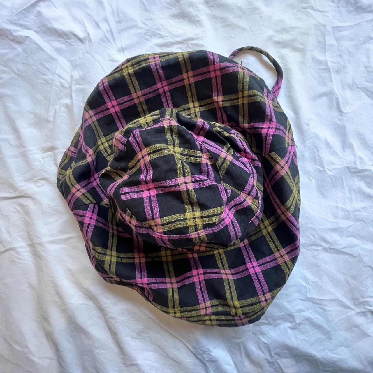 Alpha60 wide brimmed pink & yellow checkered hat ... - Depop