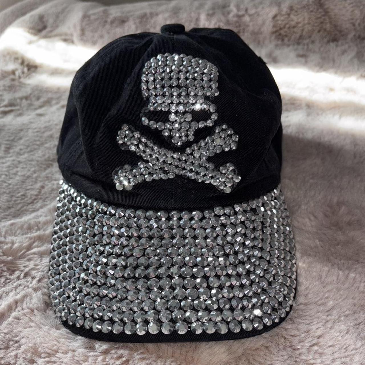 Black and silver rhinestone skull and crossbones... | Depop