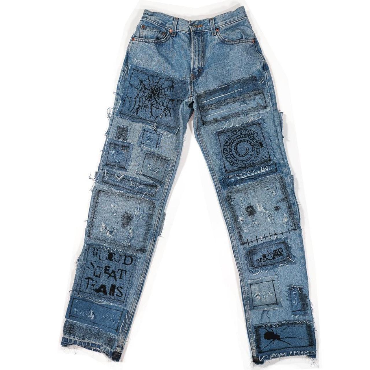 1:1 Denim Handprinted Patched Pants Constructed by:... - Depop