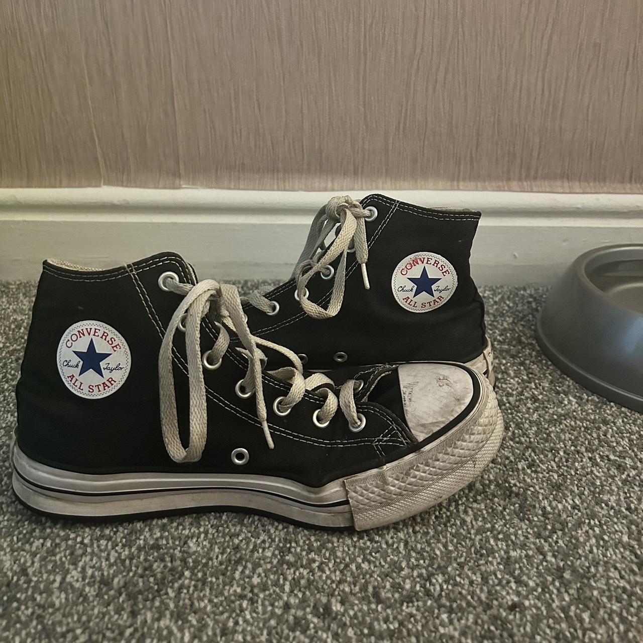 well worn black platform converse still got loads... - Depop