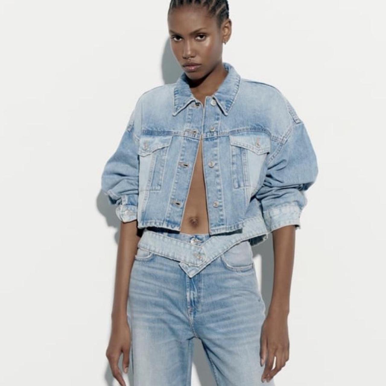 Zara cropped oversized denim jacket Brand new with... - Depop