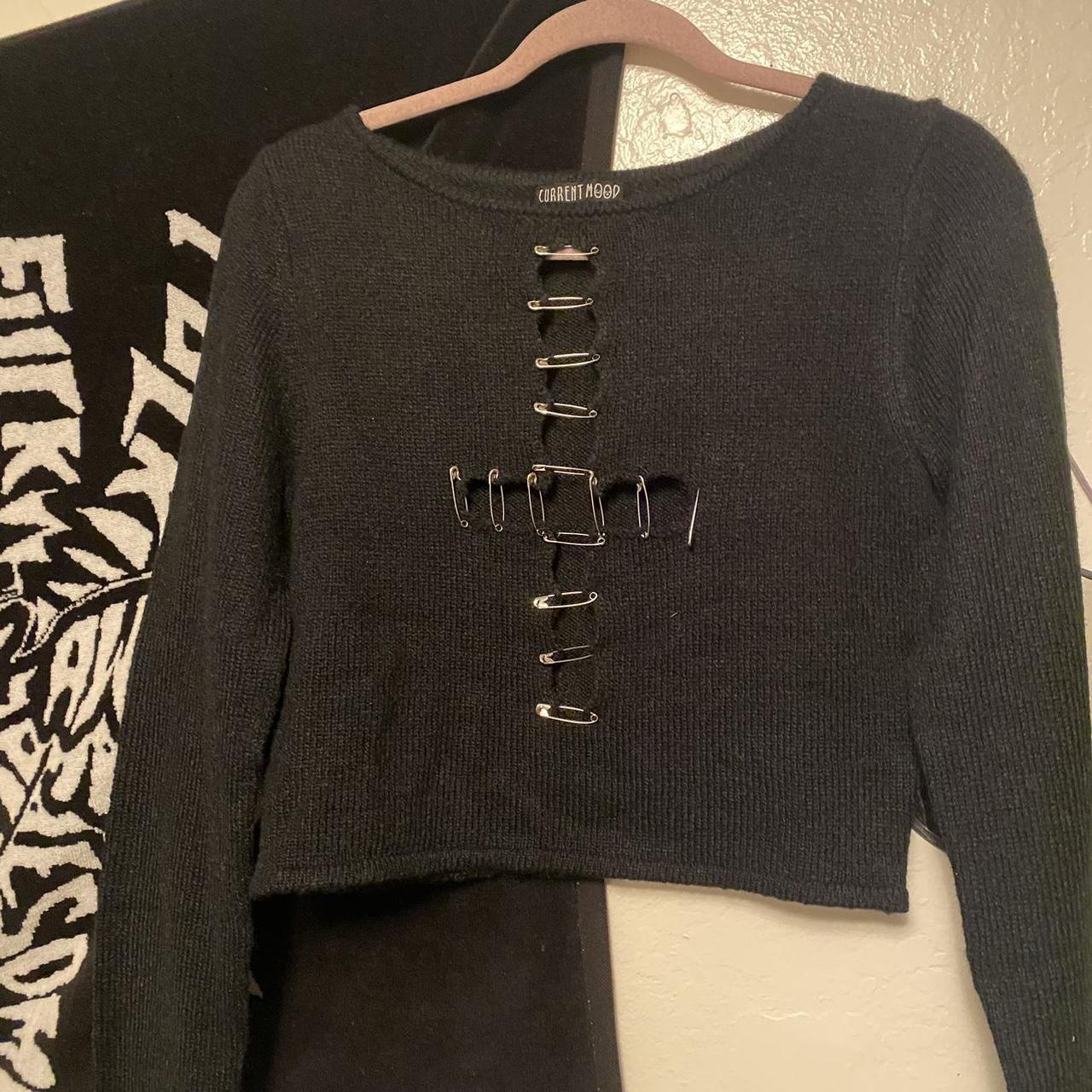 black safety pin cross sweater Current Mood Grim... - Depop