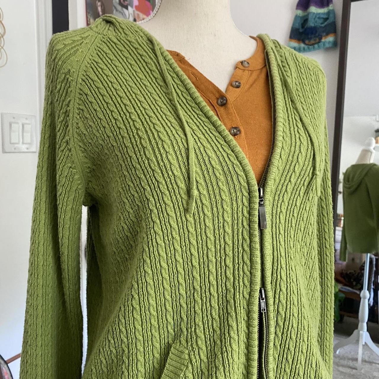 Cable knit double zip sweater -gorgeous green zip... - Depop