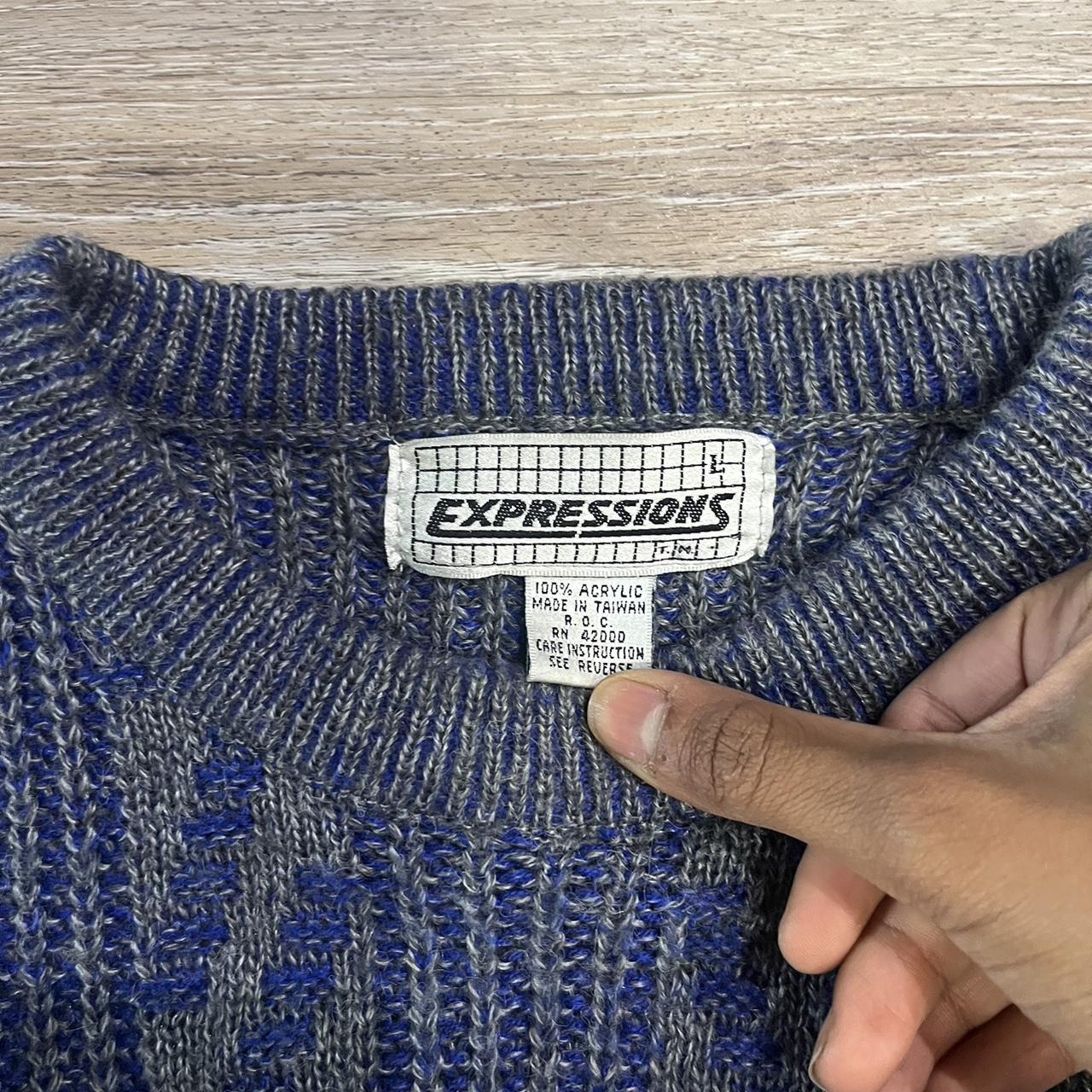 Large vintage blue grey indie grandpa sweater By... - Depop