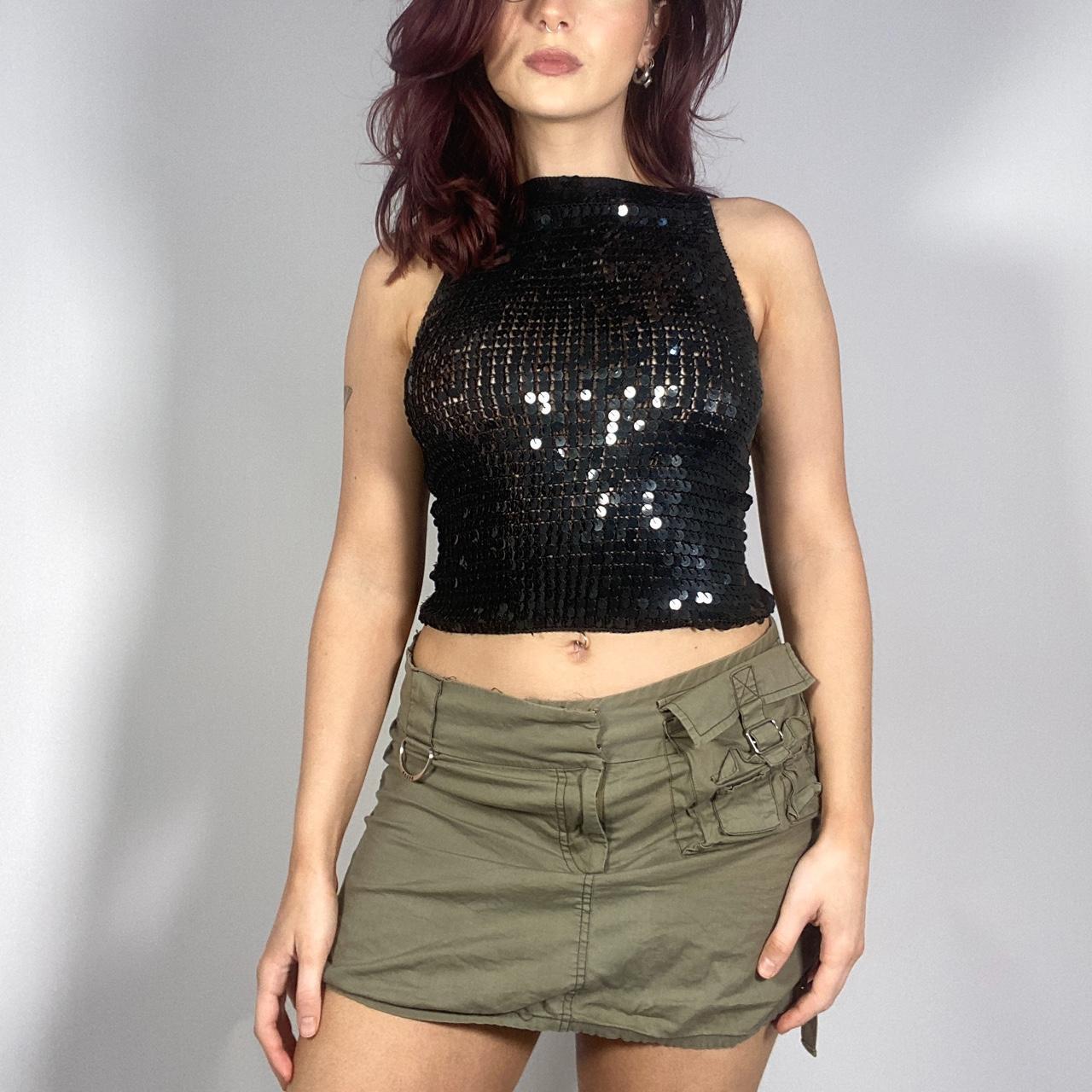 black sequinned y2k high neck top ! ~ this top... - Depop