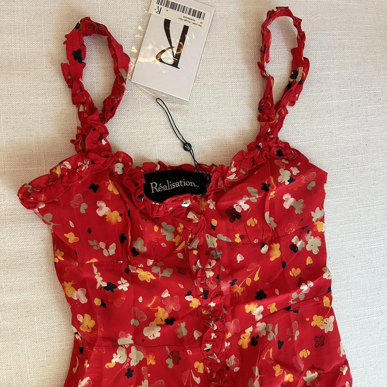 Realisation Par Juliette Midi Dress Silk Red floral... - Depop