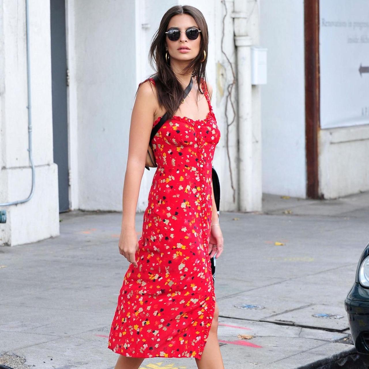 Realisation Par Juliette Midi Dress Silk Red floral... - Depop