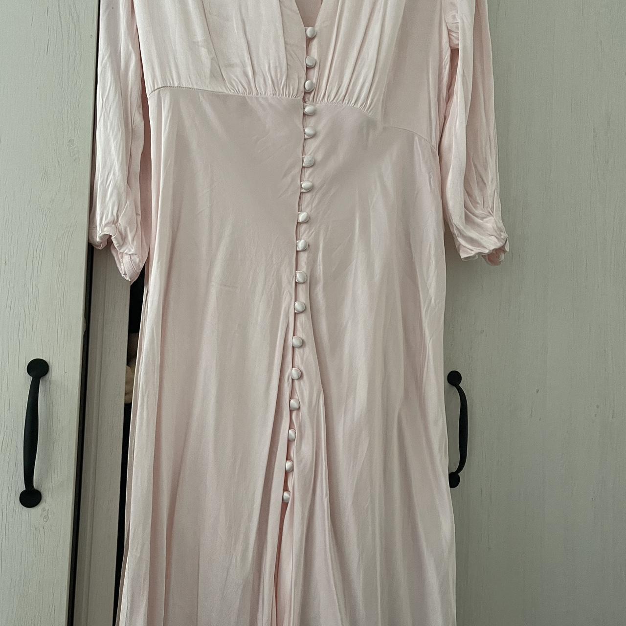 Ghost midi baby pink dress. V-neck. Very light and... - Depop