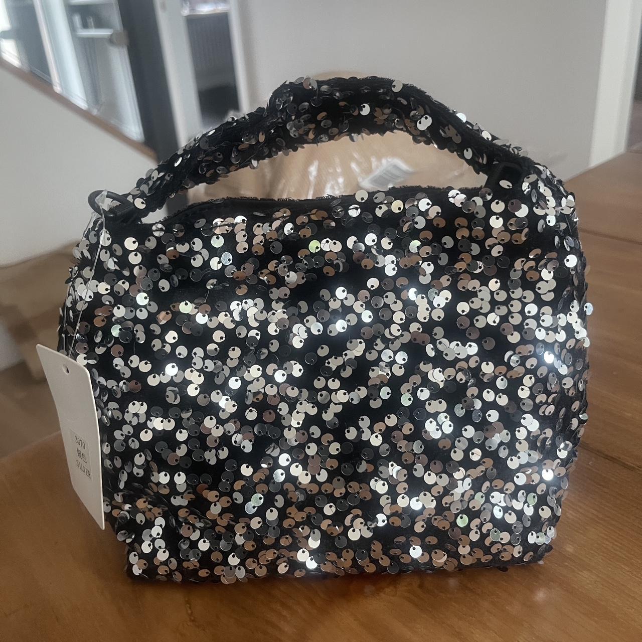 Glitter sparkle handbag with detachable silver... - Depop