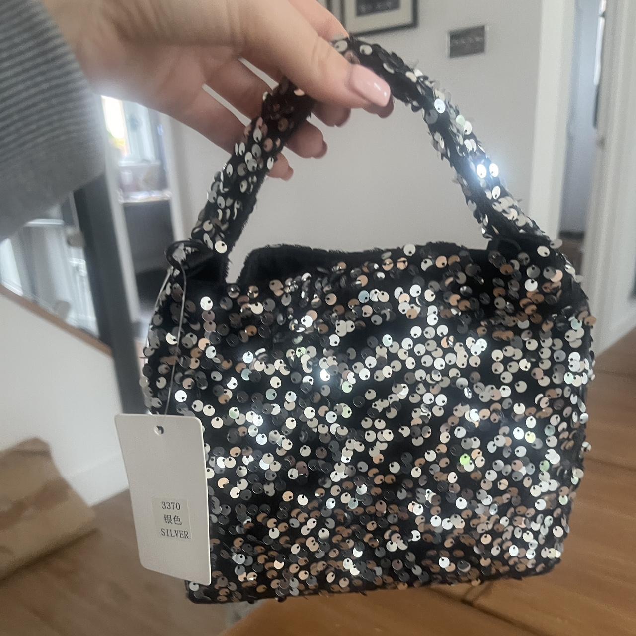 Glitter sparkle handbag with detachable silver... - Depop