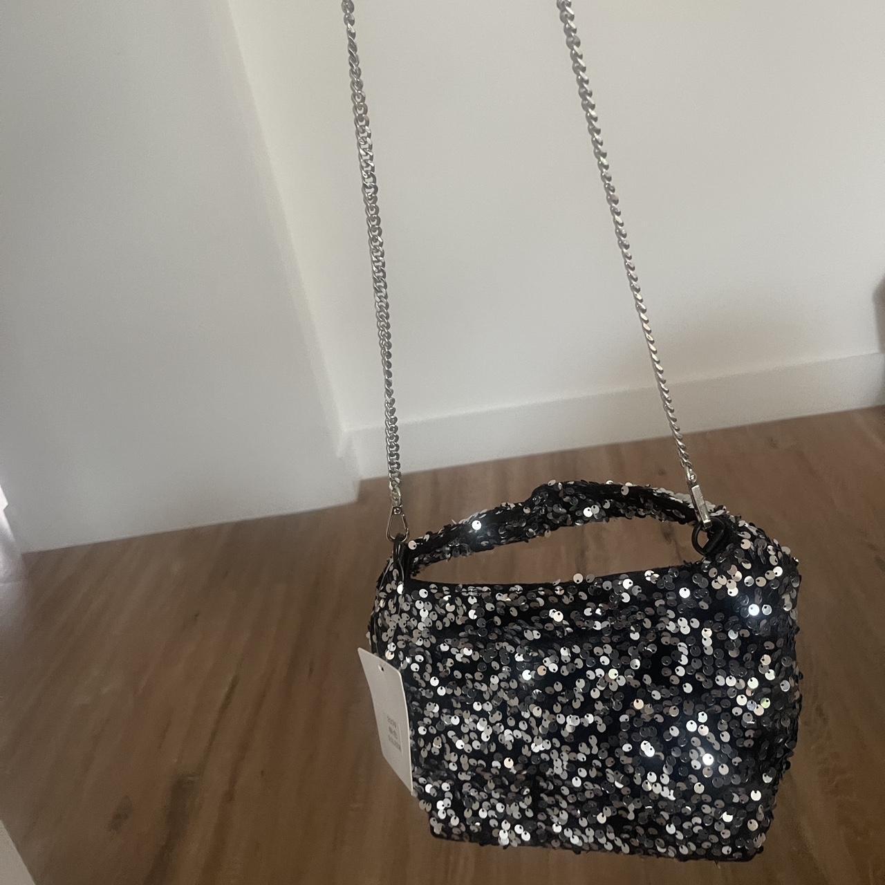 Glitter sparkle handbag with detachable silver... - Depop