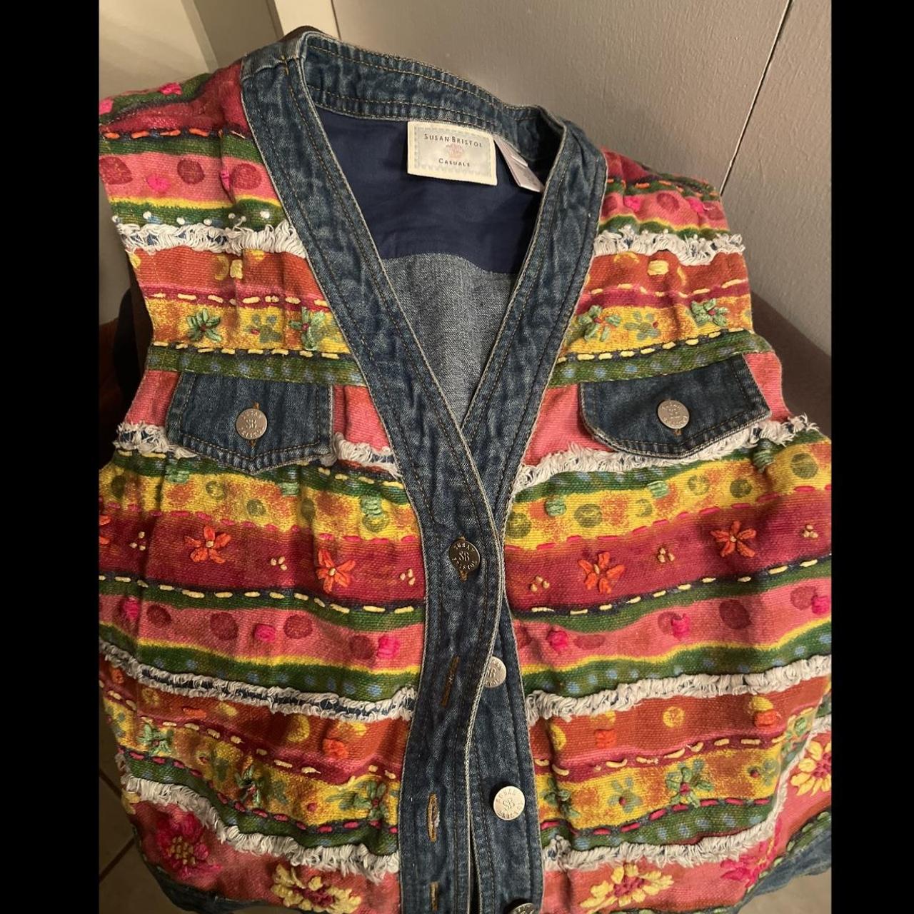 Susan Bristol Casuals Embroidered Denim Vest -... - Depop