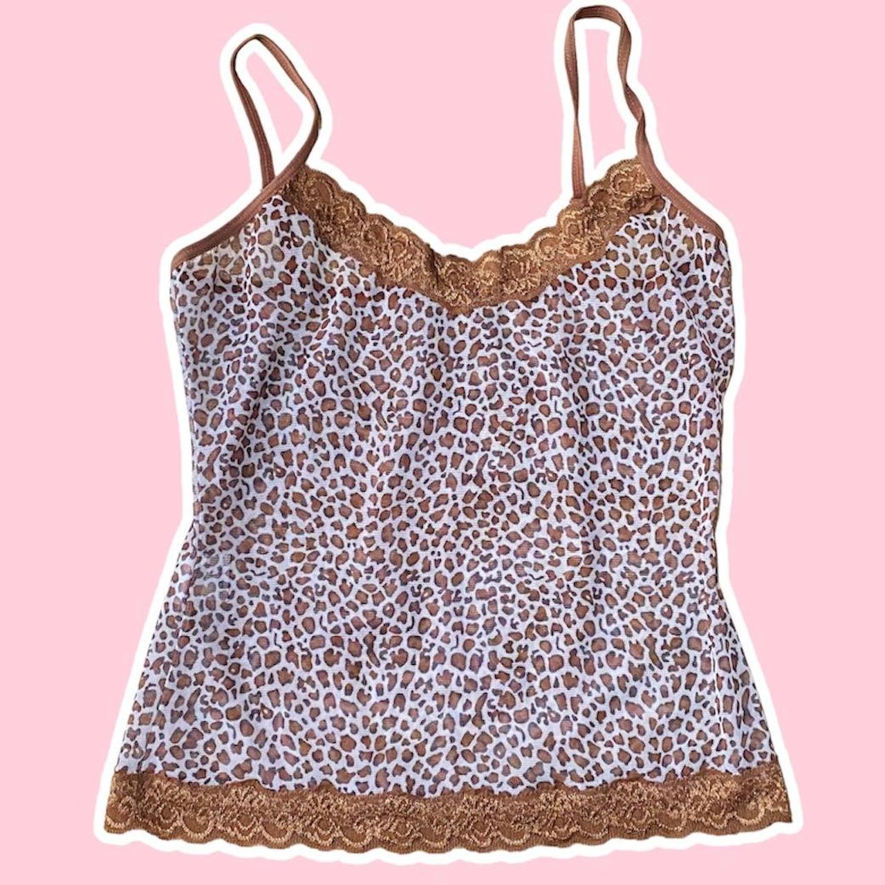 Leopard print mesh cami top Cute semi-sheer cami... - Depop