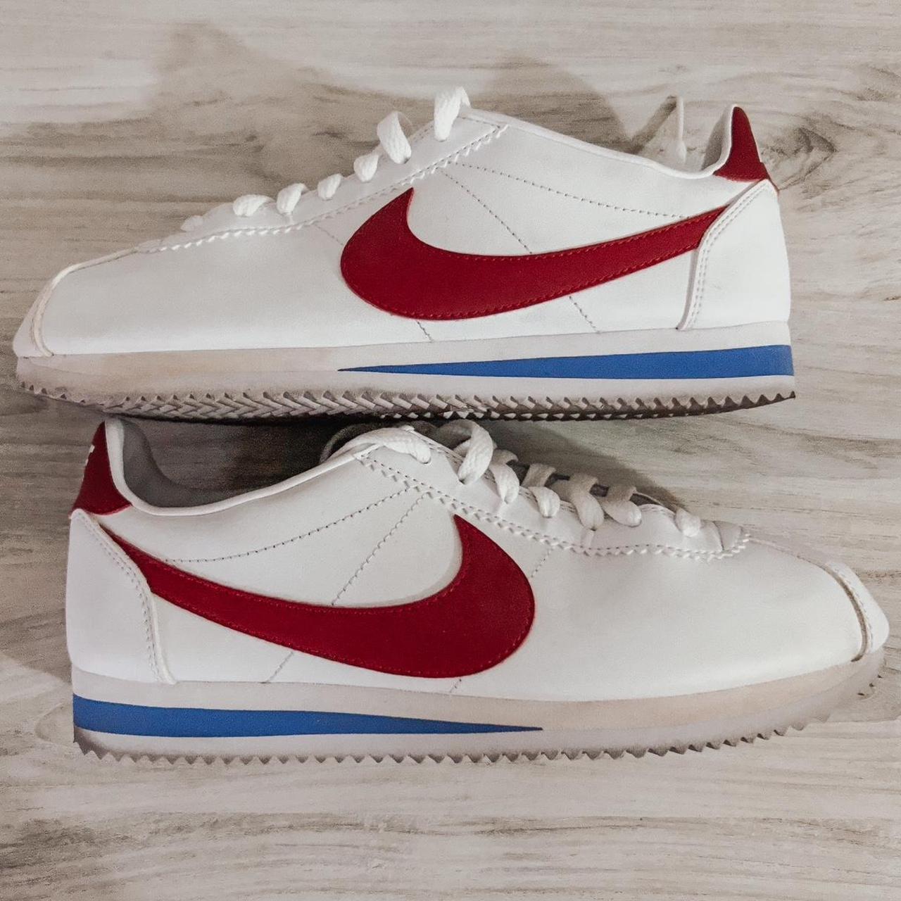 Nike Cortez Red and Blue, classic leather. Only worn... - Depop