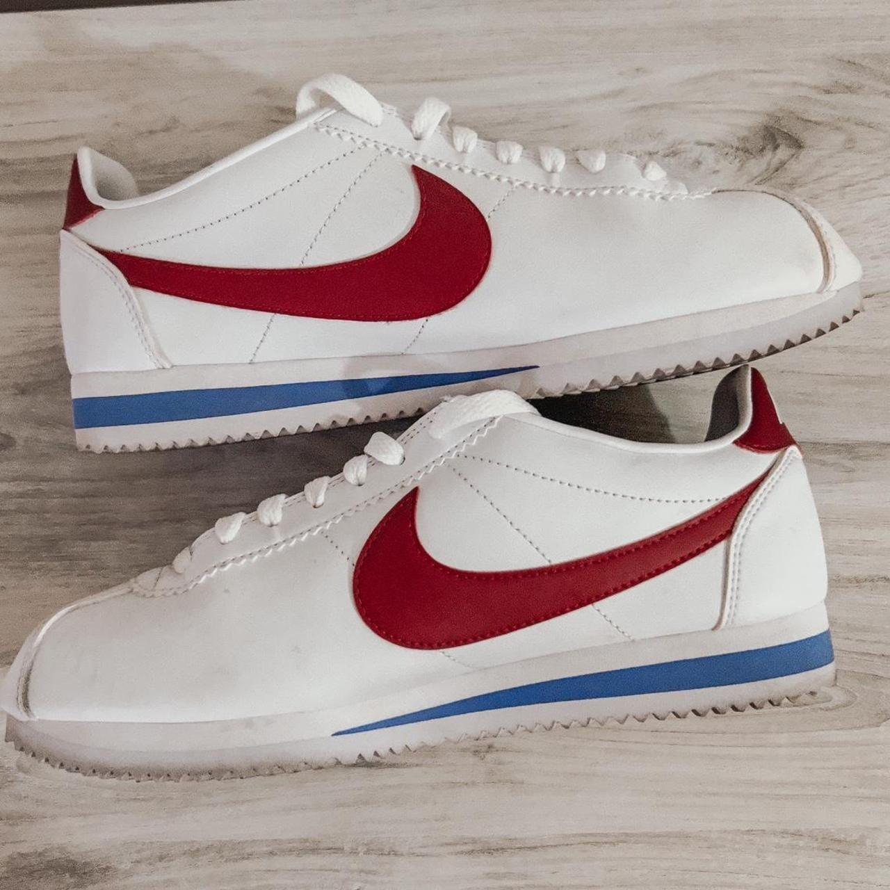 Nike Cortez Red and Blue, classic leather. Only worn... - Depop